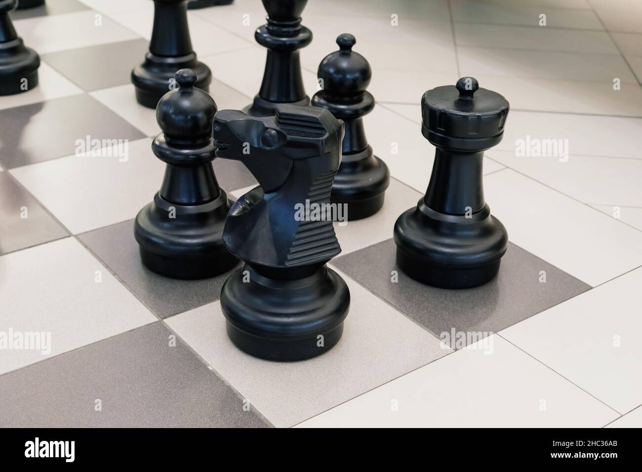 Giant chess on the board located on a ground floor Stock Photo - Alamy