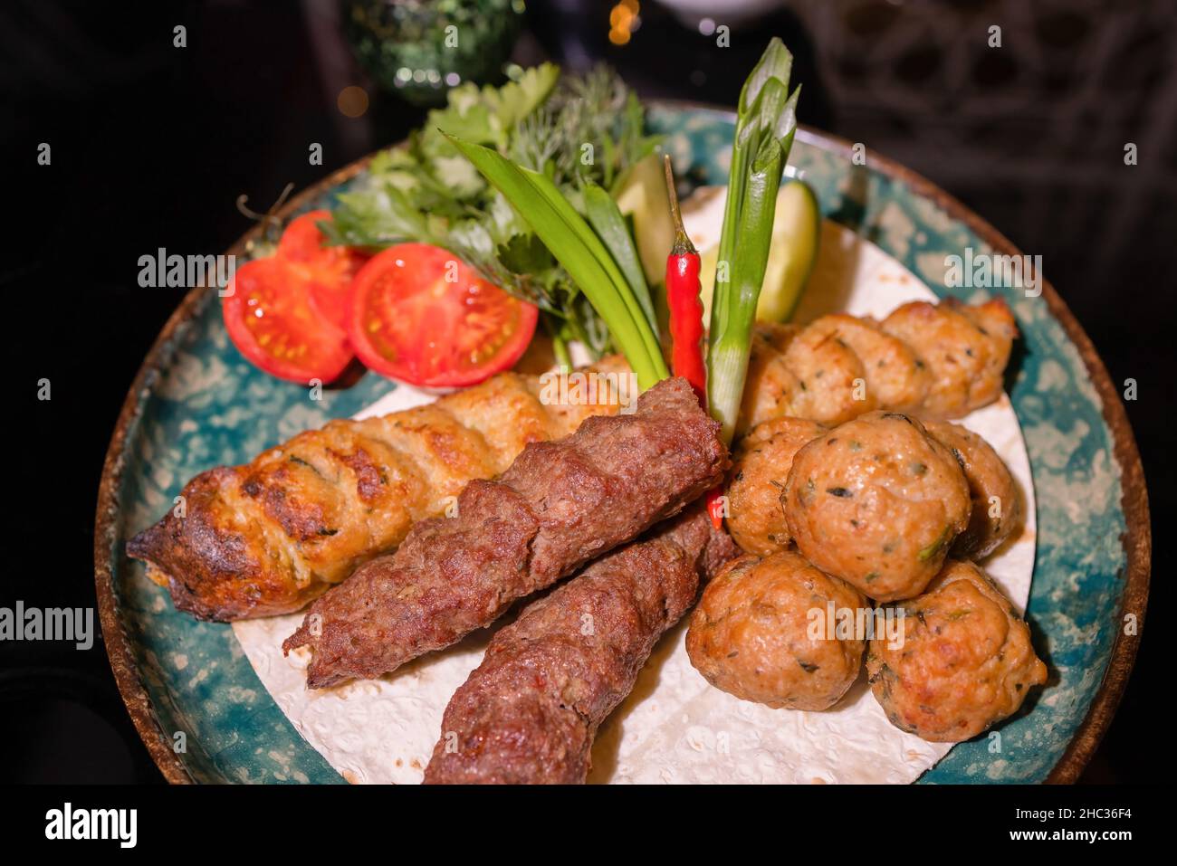 Turkish traditional kofte. Spicy meatballs Kebab or Kebap Stock Photo ...