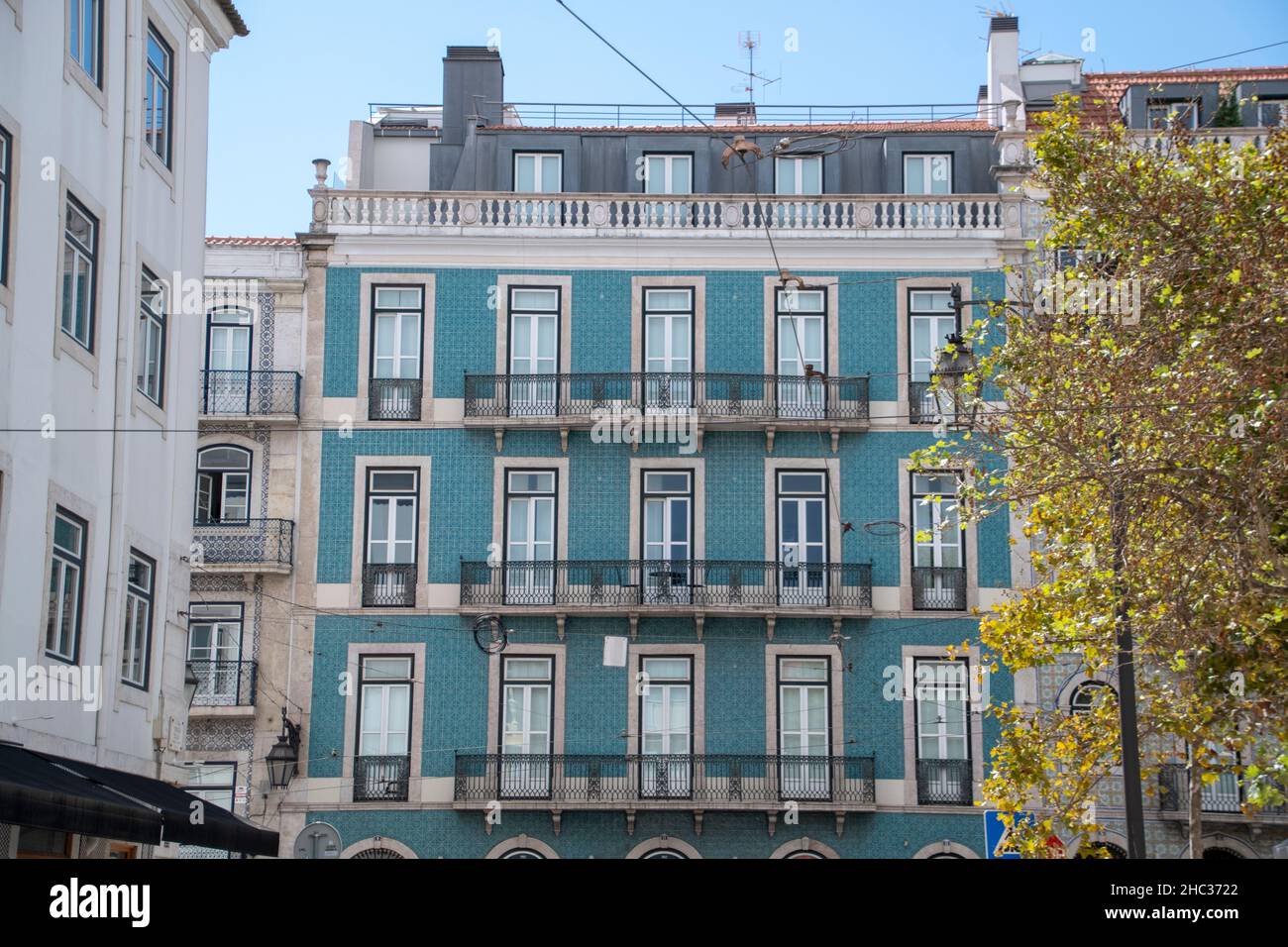 Landscape of traditional building with azulejo tiles in Lisbon Stock ...
