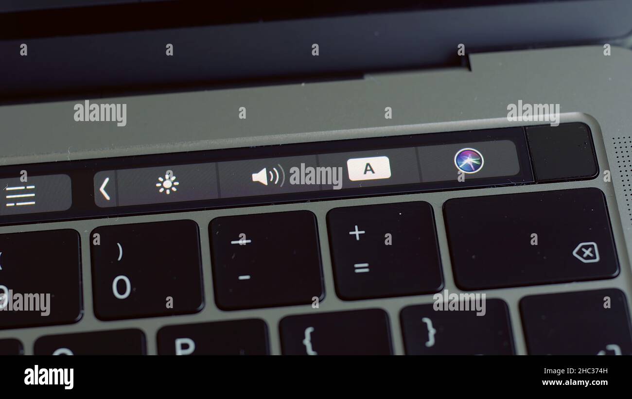 Close up of the keyboard of a laptop in black and white colors. Concept ...
