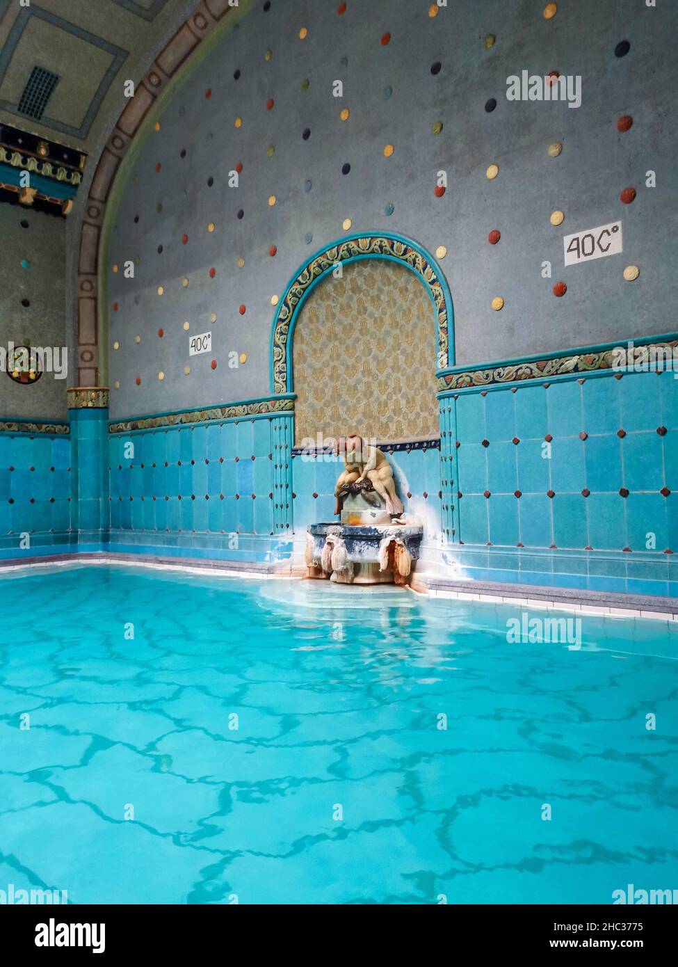 Spectacular blue thermal pool at Gellert Spa in Budapest, Hungary Stock ...