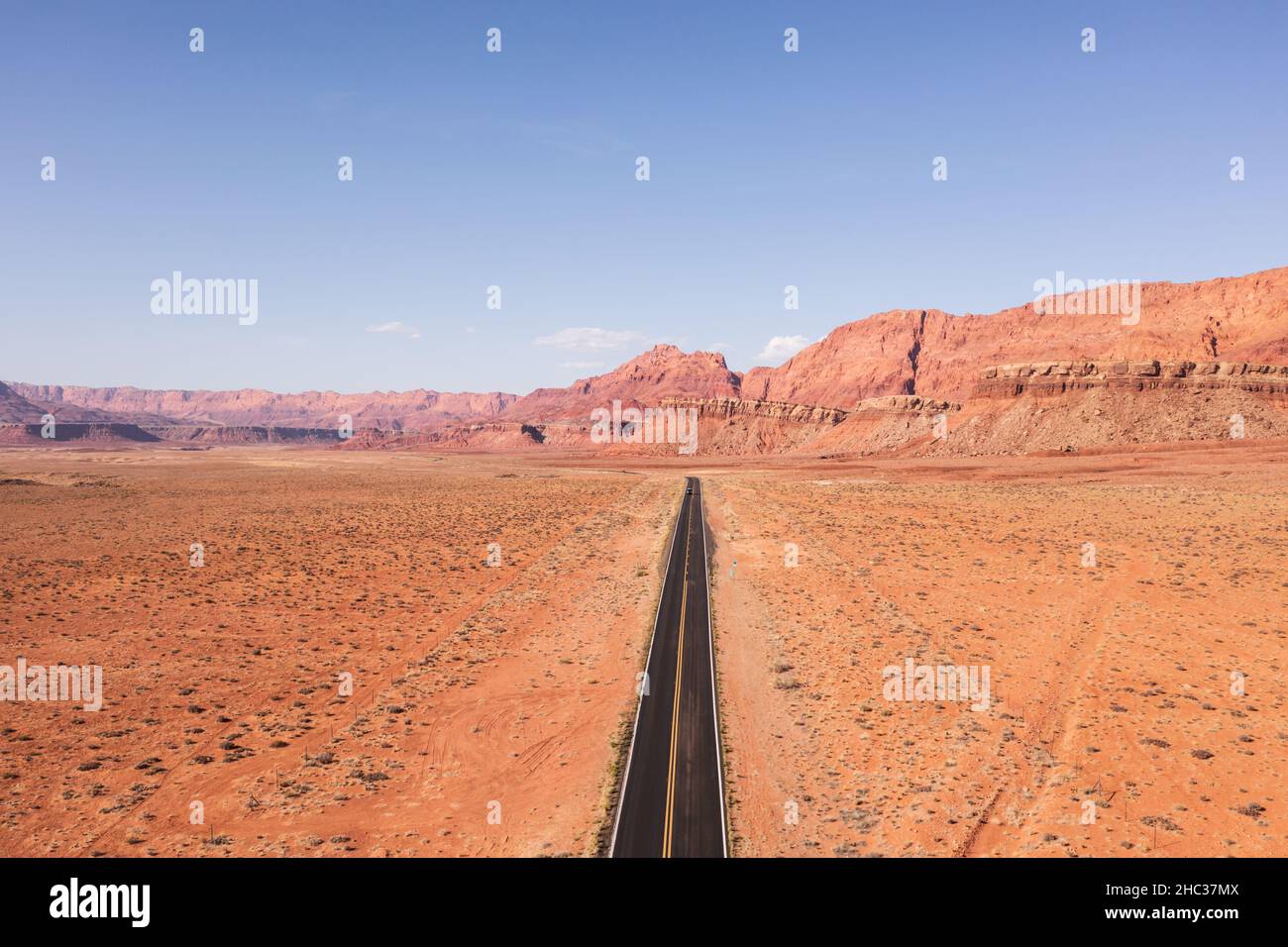 Northern Arizona highway through red rocks and landscape, aerial Stock ...