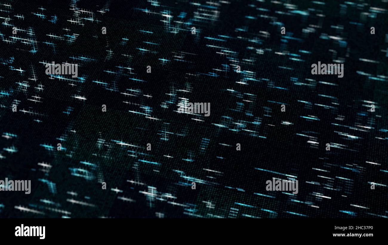 3D animation showing multi core processing and data points on black background, seamless loop ...