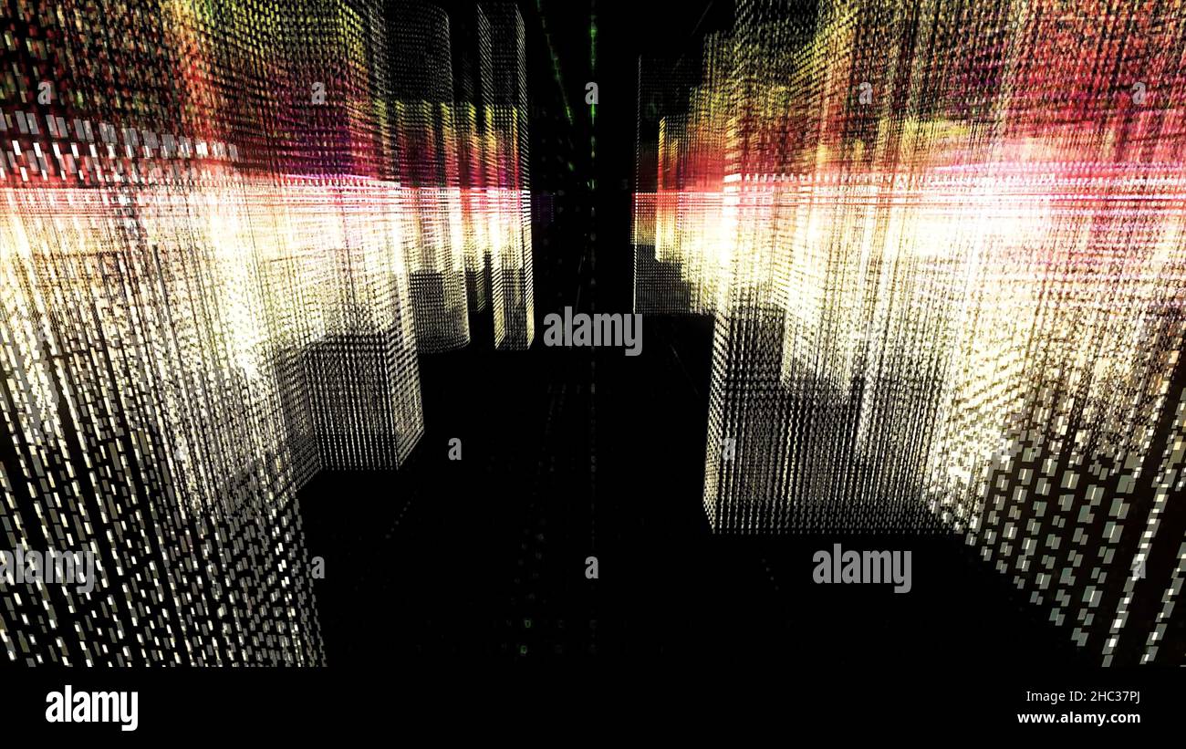 Abstract matrix geometric motion background. Rain of binary numbers ...