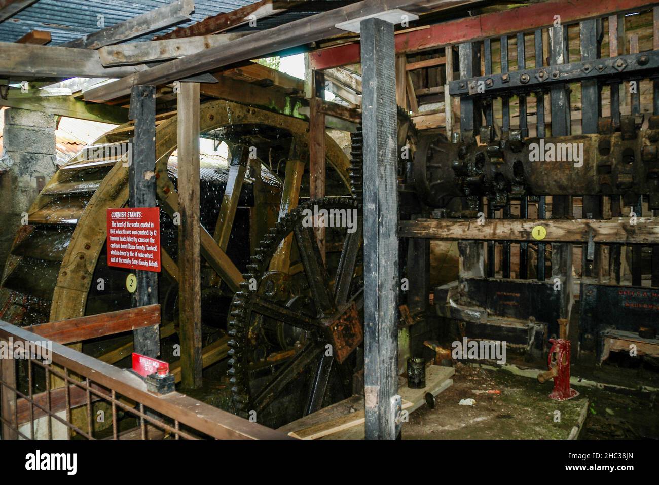 Tolgus Mill museum in Redruth, Cornwall, UK. Water hammer. Victorian ...