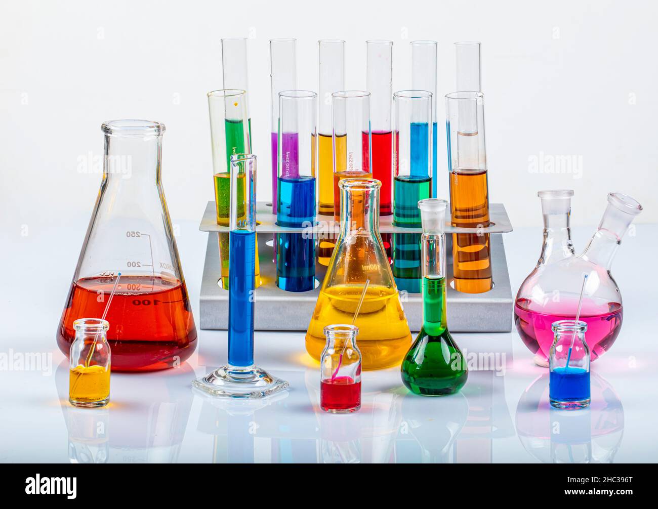 Glass laboratory materials such as erlenmeyer, tubes, and measuring ...