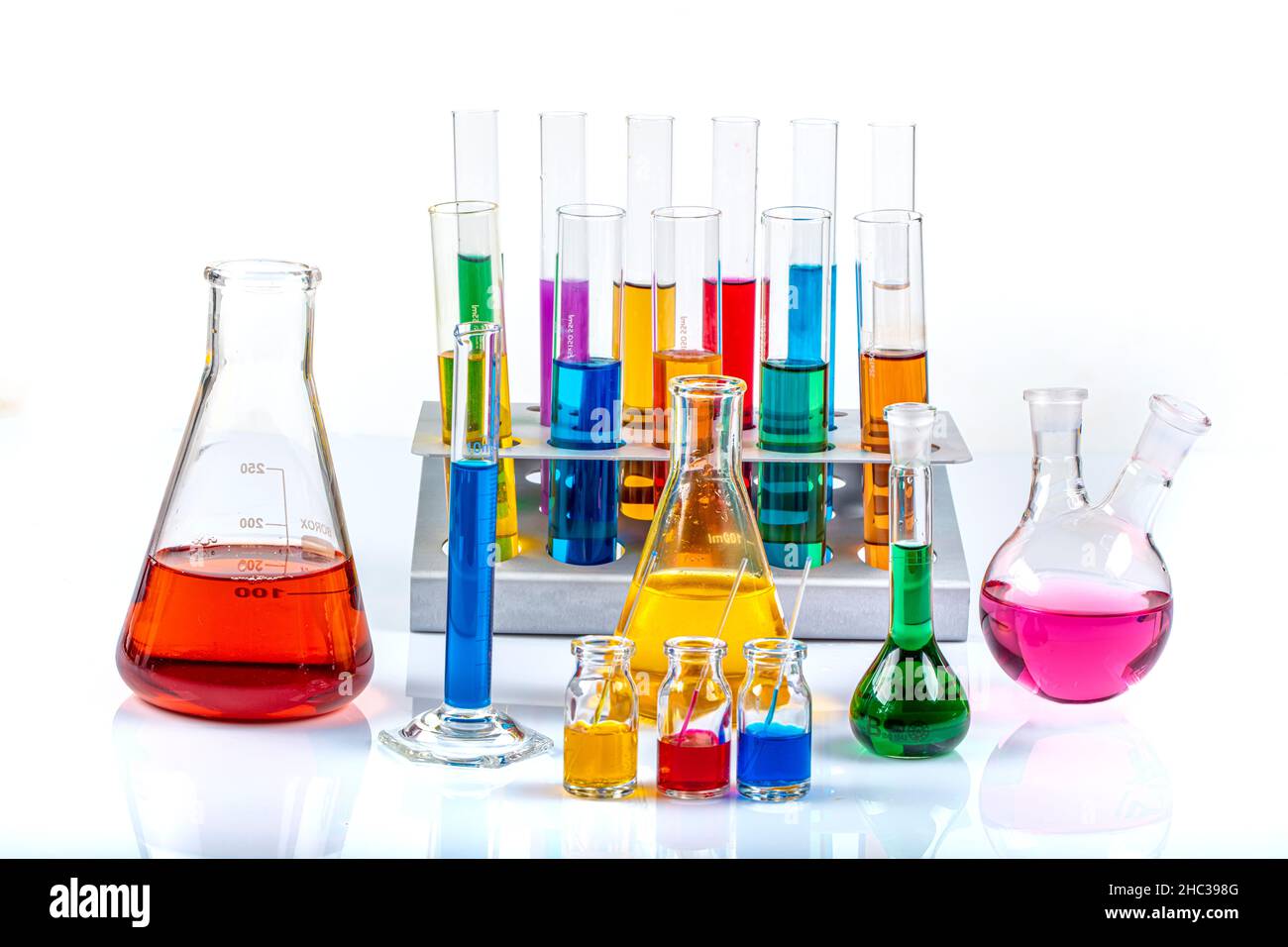 Glass laboratory materials such as erlenmeyer, tubes, and measuring ...