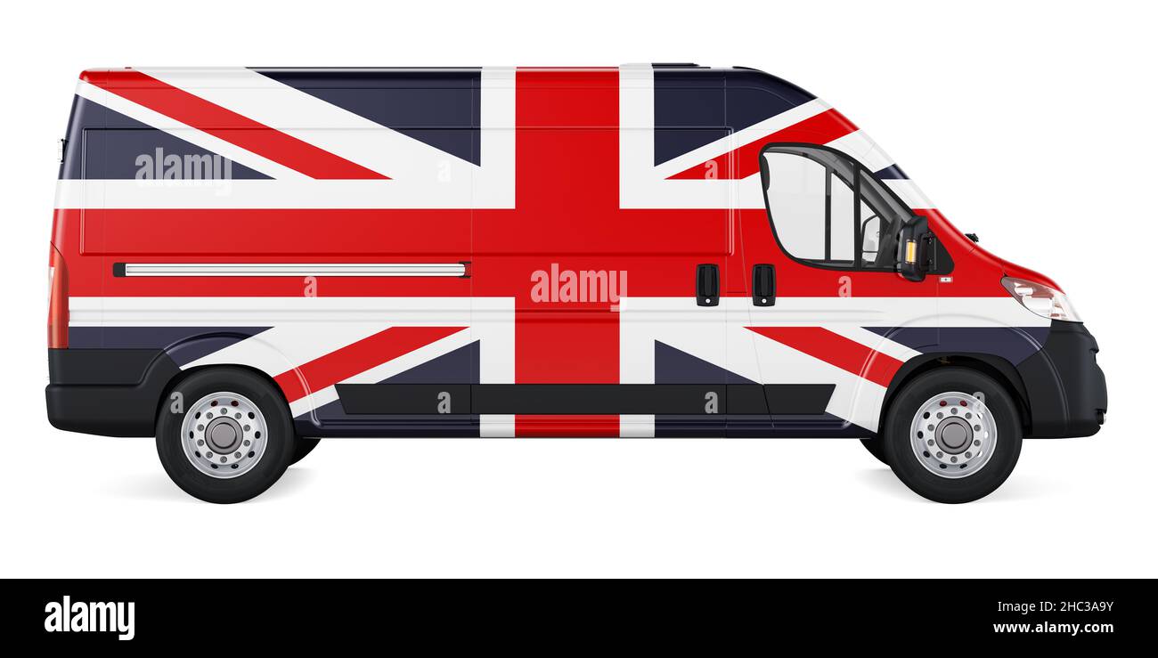 British flag painted on commercial delivery van. Freight delivery in ...