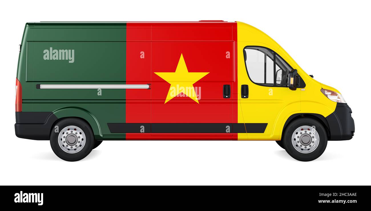 Cameroonian flag painted on commercial delivery van. Freight delivery ...