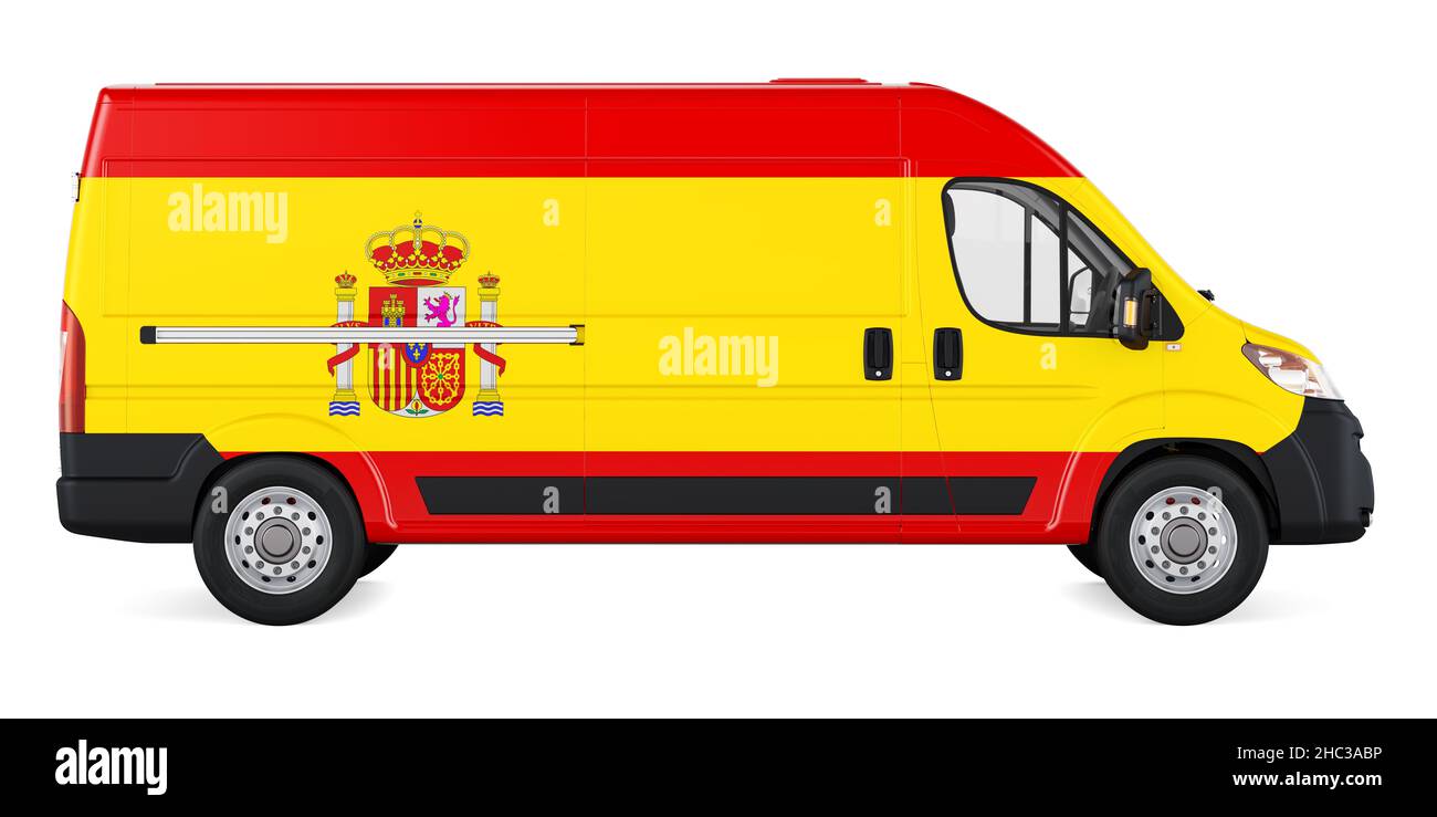 Spanish flag painted on commercial delivery van. Freight delivery in ...