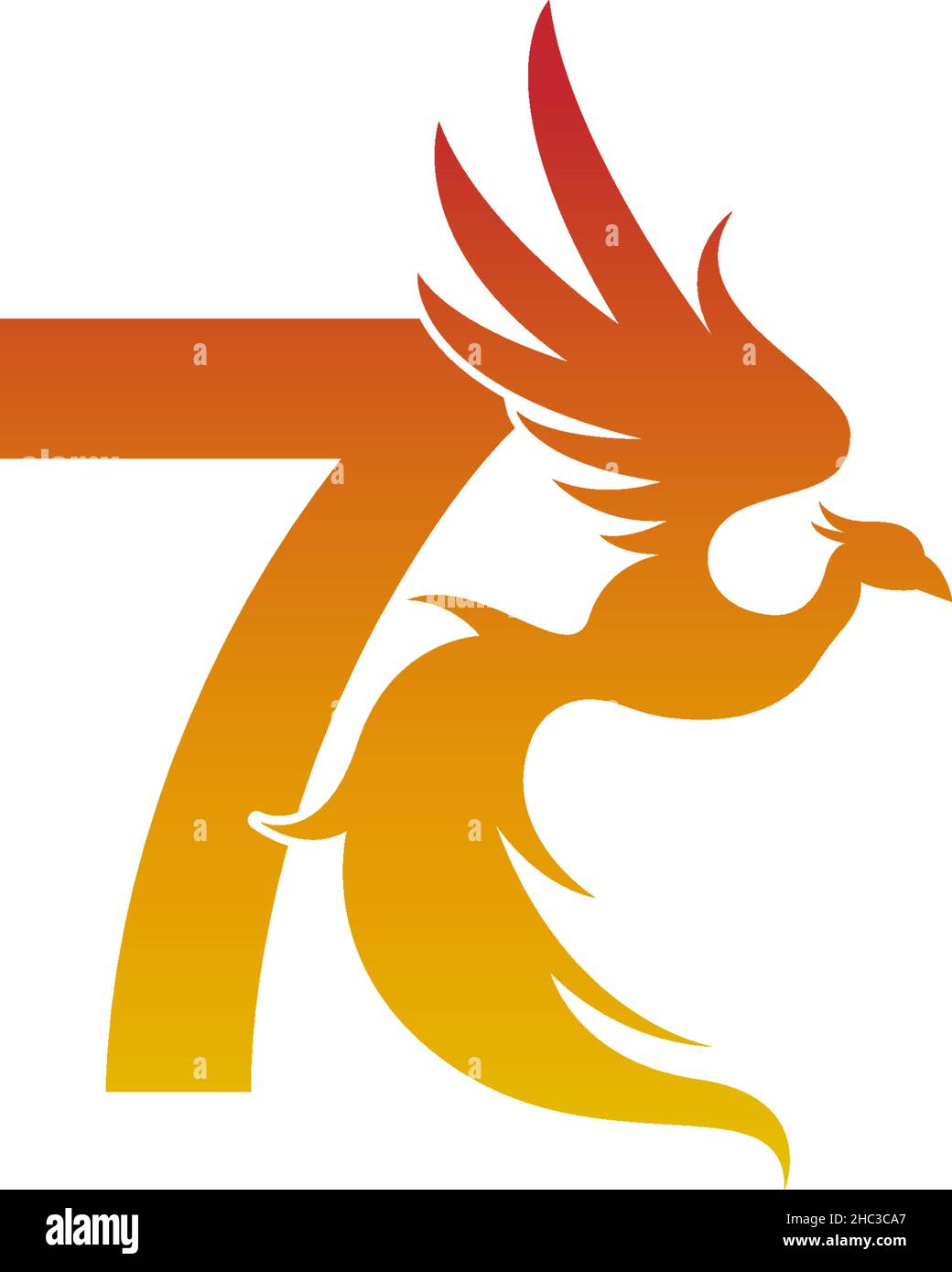 Number 7 icon with phoenix logo design template illustration Stock ...
