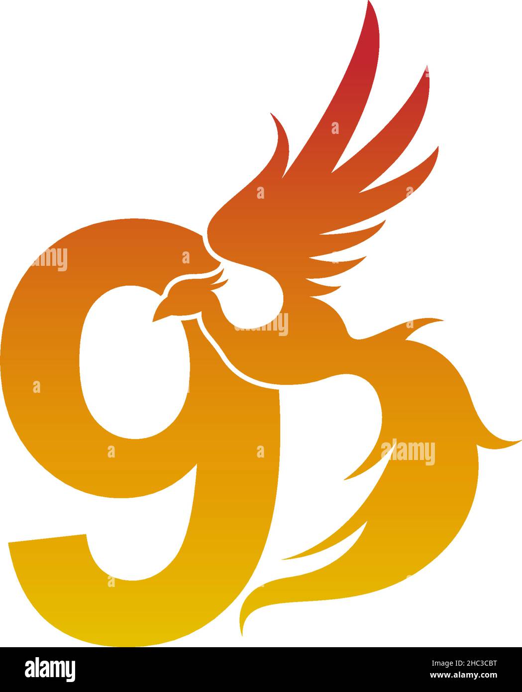 Number 9 icon with phoenix logo design template illustration Stock ...