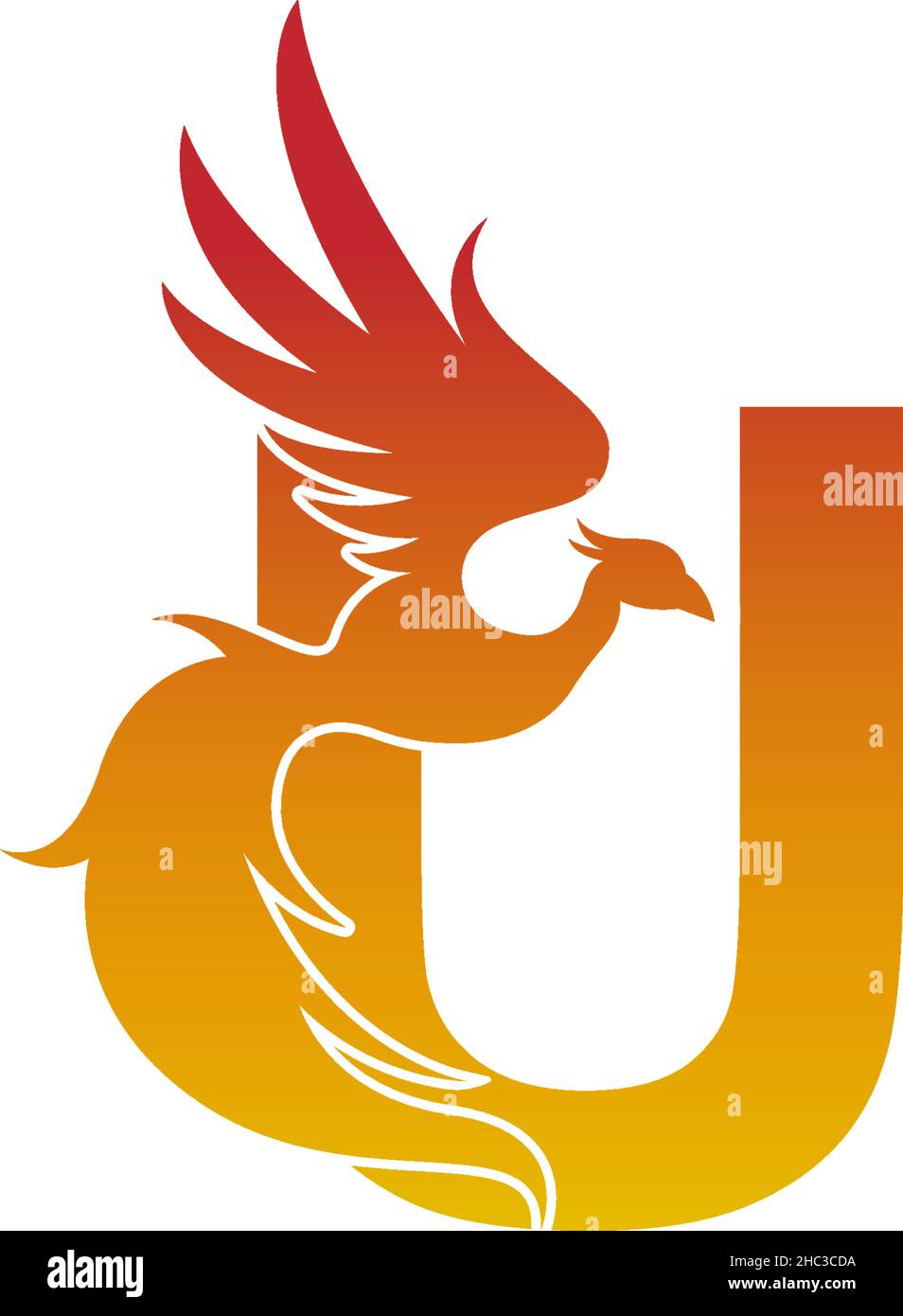 Letter U icon with phoenix logo design template illustration Stock ...