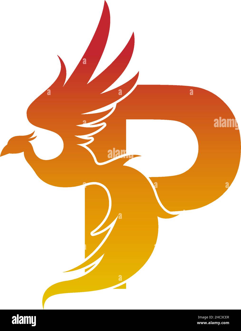 Letter P icon with phoenix logo design template illustration Stock ...