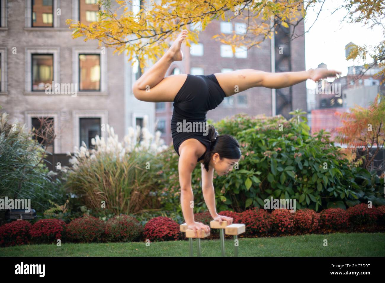 Female gymnast performing handstand outdoors Stock Photo - Alamy