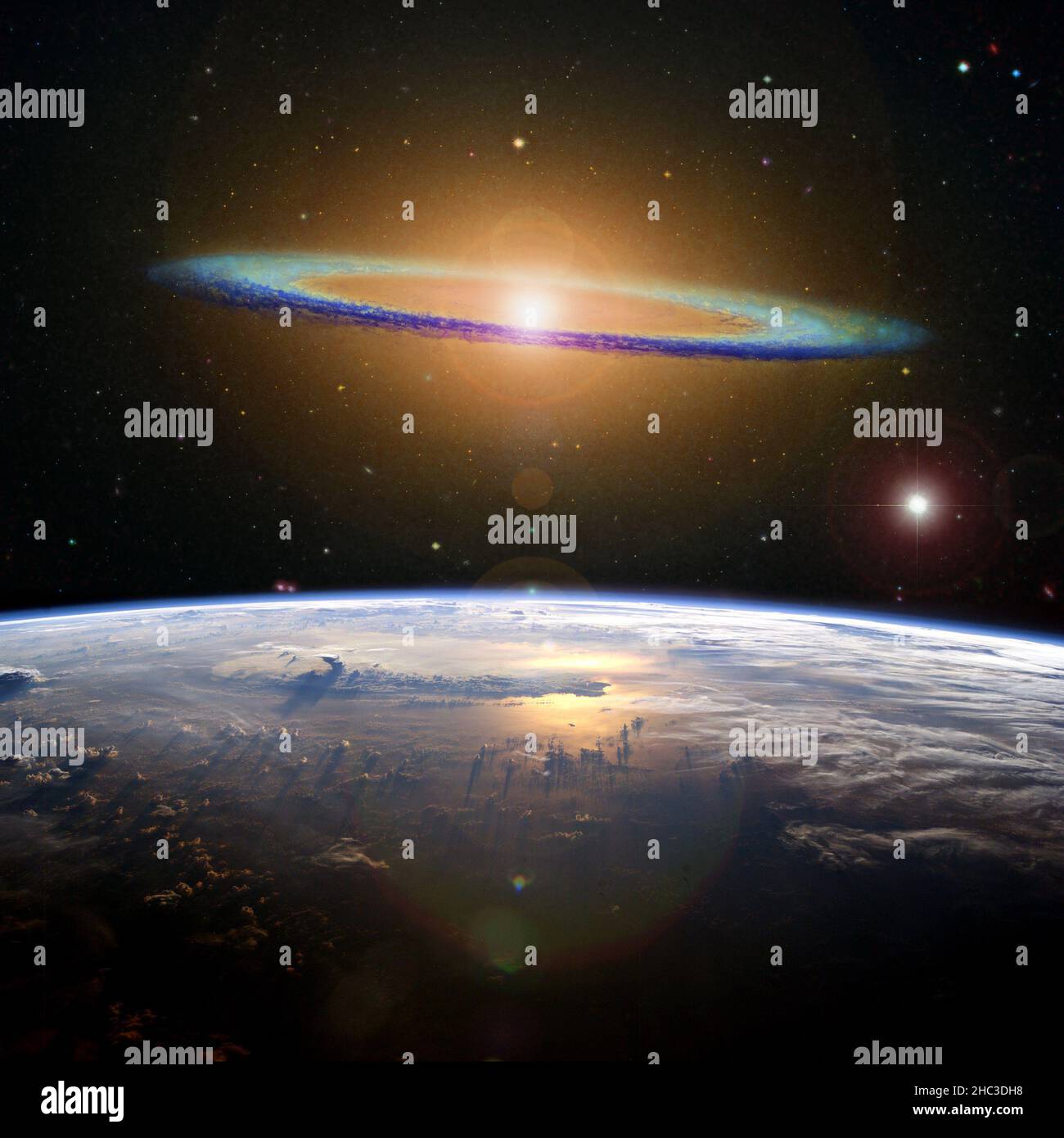 Sombrero galaxy above the Earth. Elements of this image furnished by ...