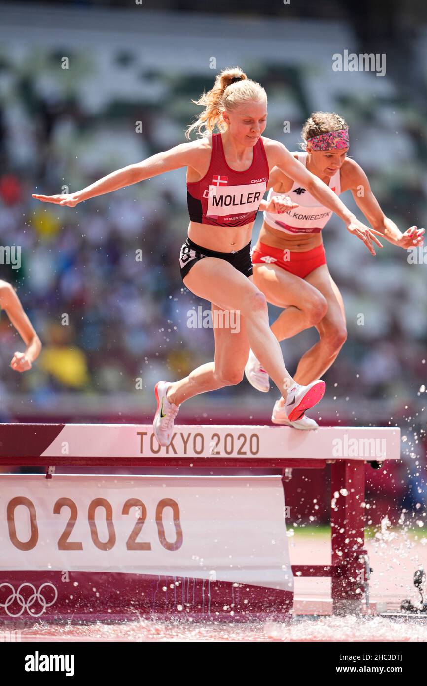 Anna Emilie Moller participating in the 3000 meters steeplechase at the ...