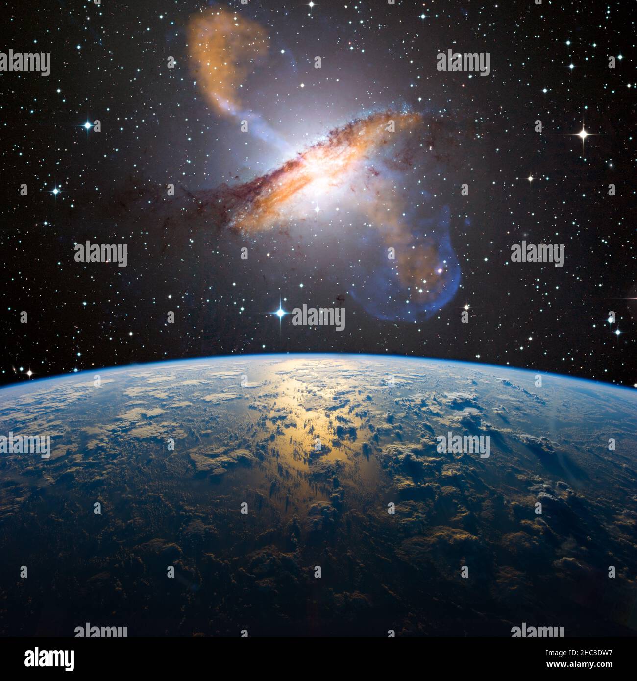 Earth from space and the Centaurus A radio galaxy. Elements of this ...