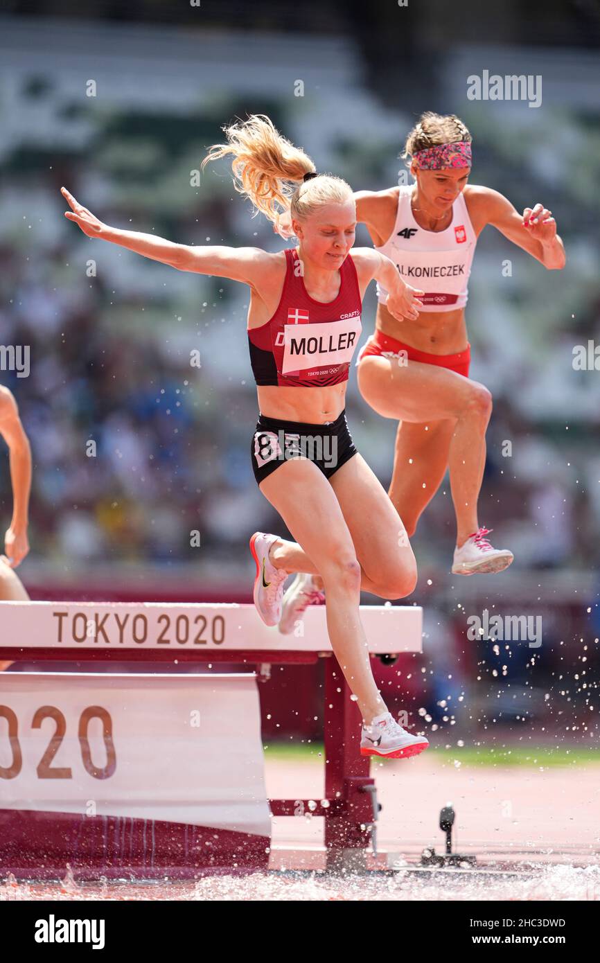 Anna Emilie Moller participating in the 3000 meters steeplechase at the ...