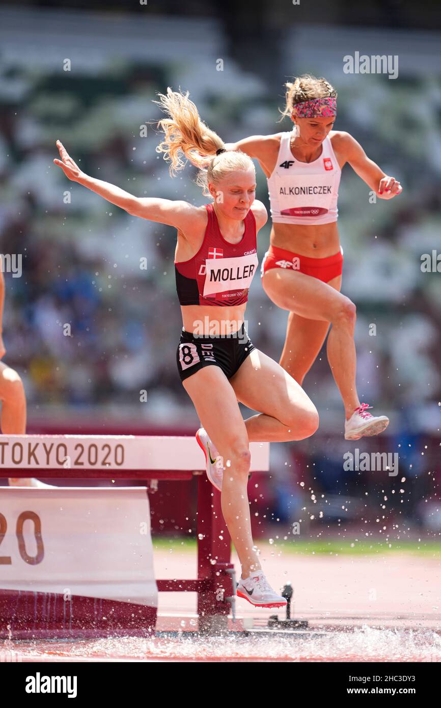 Anna Emilie Moller participating in the 3000 meters steeplechase at the ...