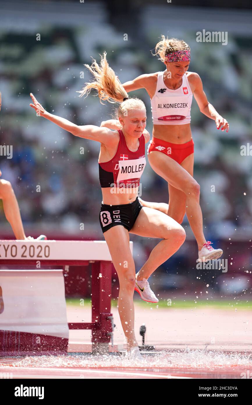 Anna Emilie Moller participating in the 3000 meters steeplechase at the ...
