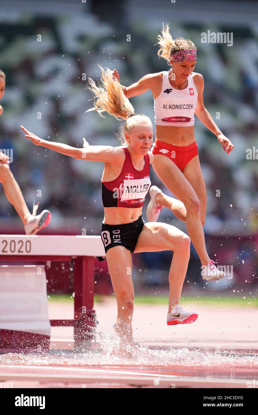 Anna Emilie Moller participating in the 3000 meters steeplechase at the ...