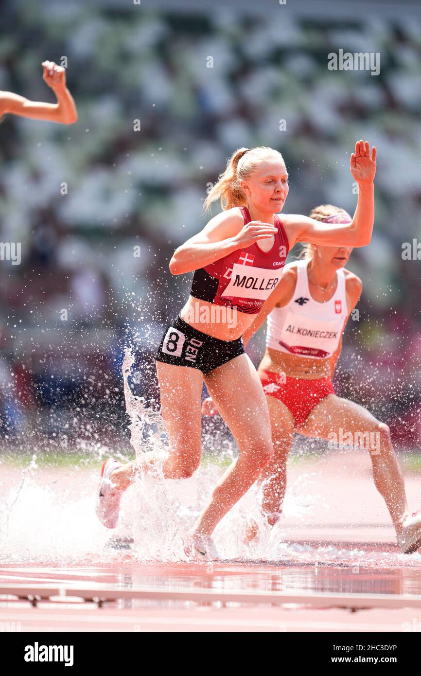 Anna Emilie Moller participating in the 3000 meters steeplechase at the ...