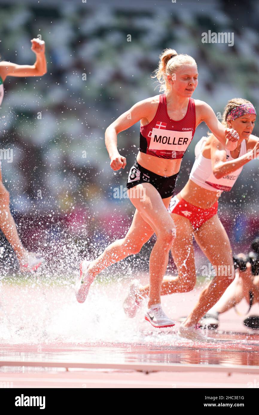 Anna Emilie Moller participating in the 3000 meters steeplechase at the ...