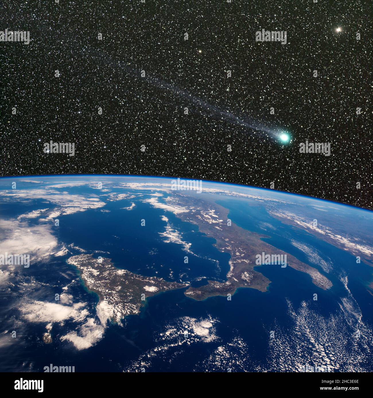 Southern Italy and Sicily from space with comet Lovejoy overhead ...