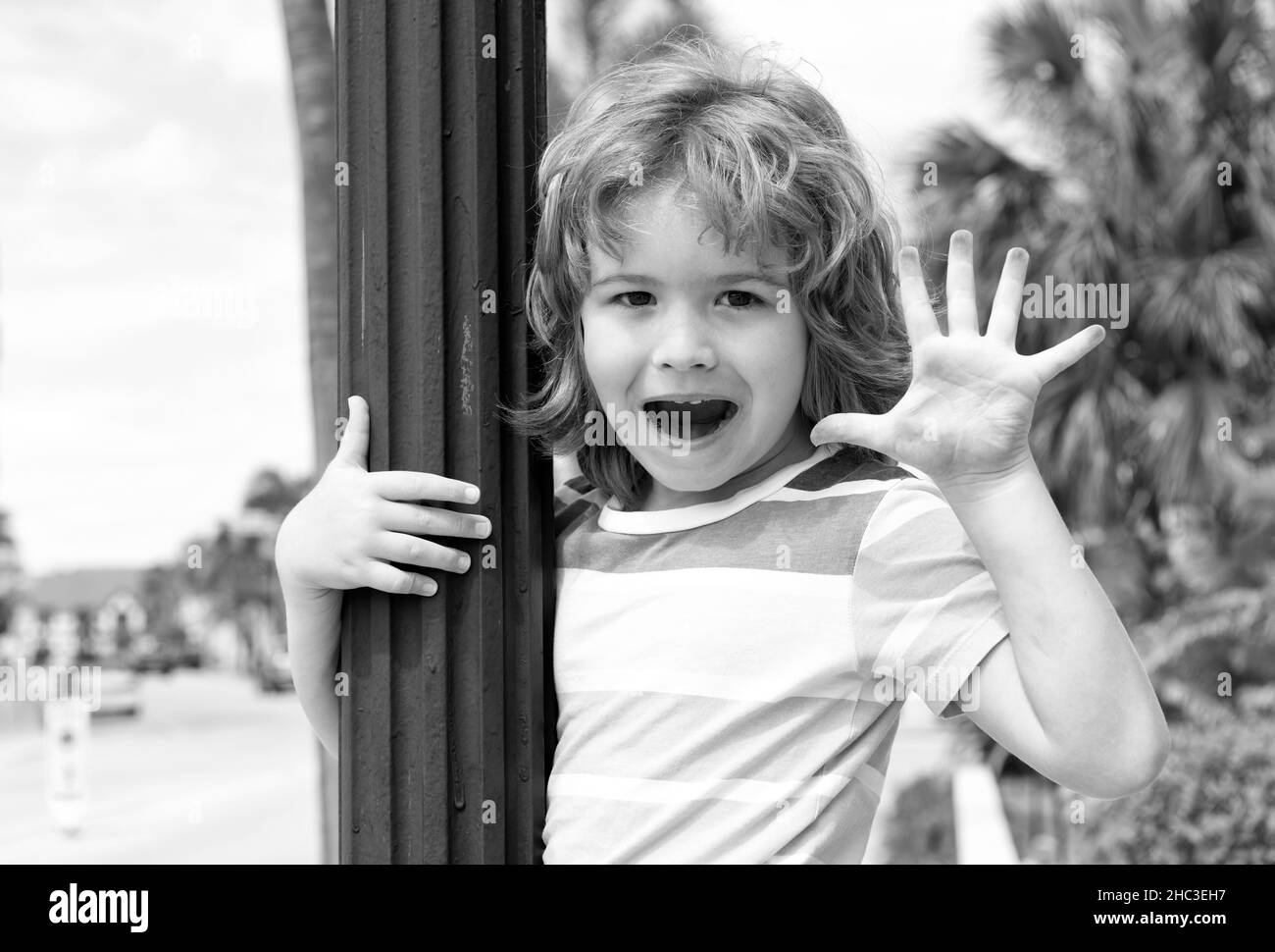 Boy hi five Black and White Stock Photos & Images - Alamy