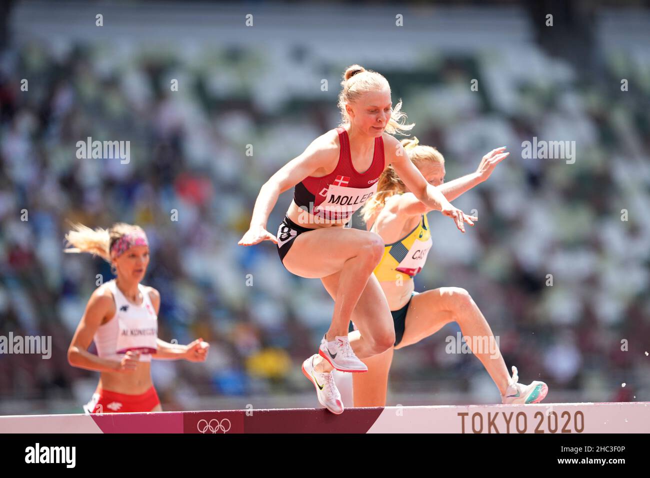 Anna Emilie Moller participating in the 3000 meters steeplechase at the ...