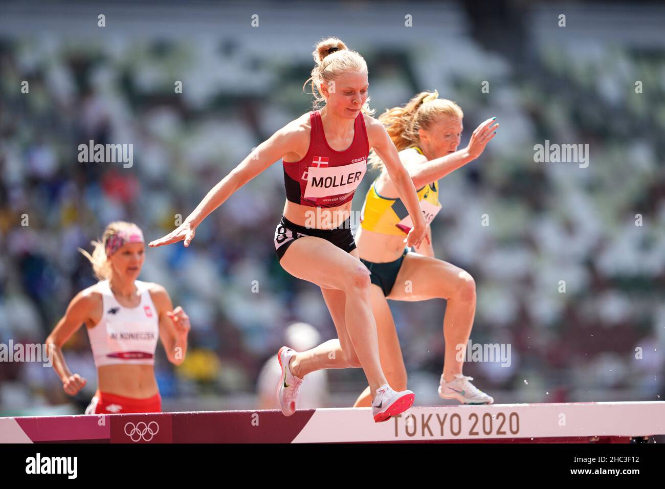 Anna Emilie Moller participating in the 3000 meters steeplechase at the ...