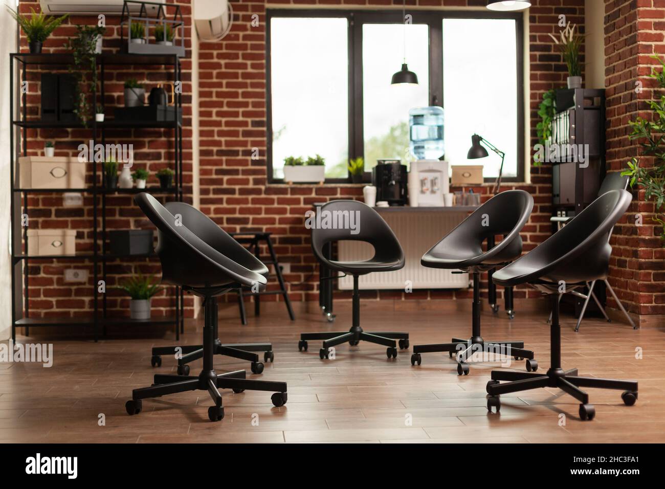 Empty room with chairs in circle for aa meeting and group therapy ...