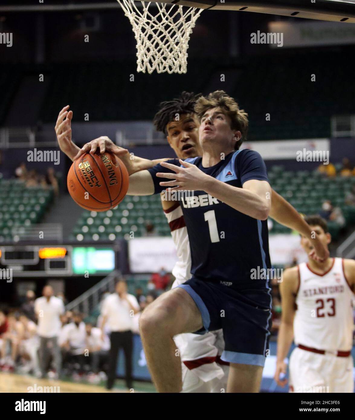 December 23, 2021 - Stanford Cardinal forward Spencer Jones #14 fouls ...