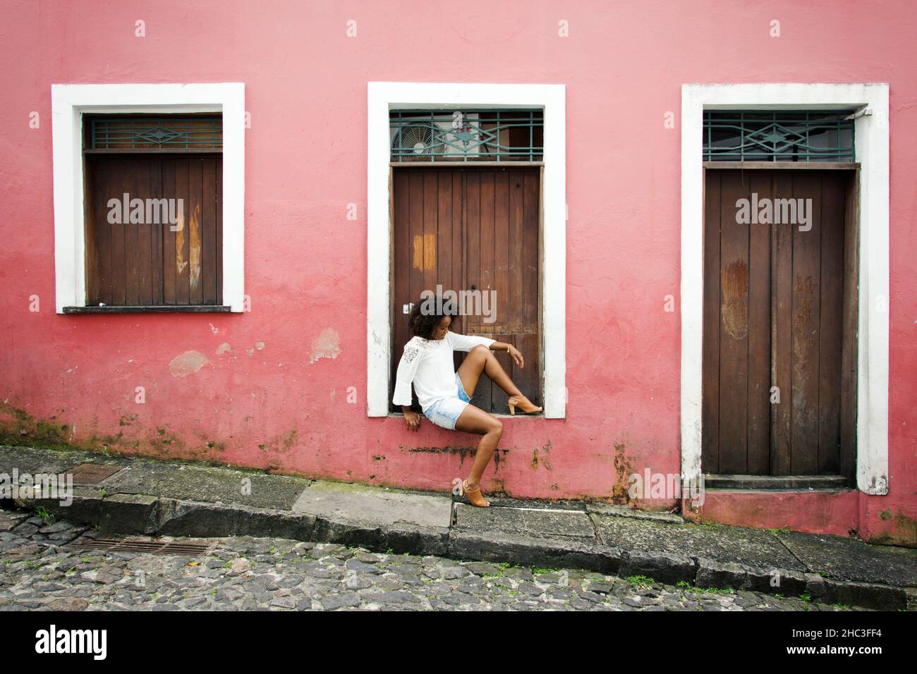 Beautiful model posing for the photo on the streets of Pelourinho. Salvador, Bahia, Brazil Stock ...