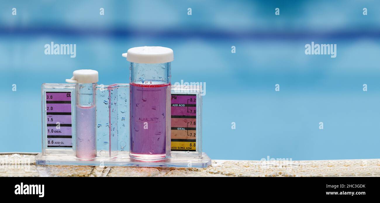 Mini water test kit on pool bottom. Reagent for colorimetric test Stock ...