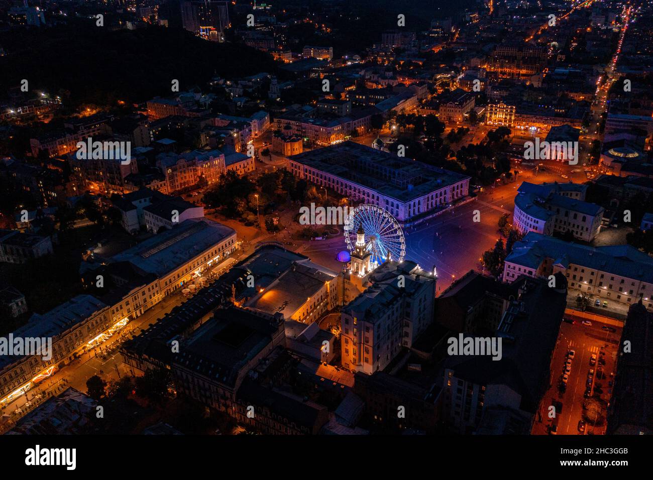 Aerial night view of the the Kyiv city center at night Stock Photo - Alamy