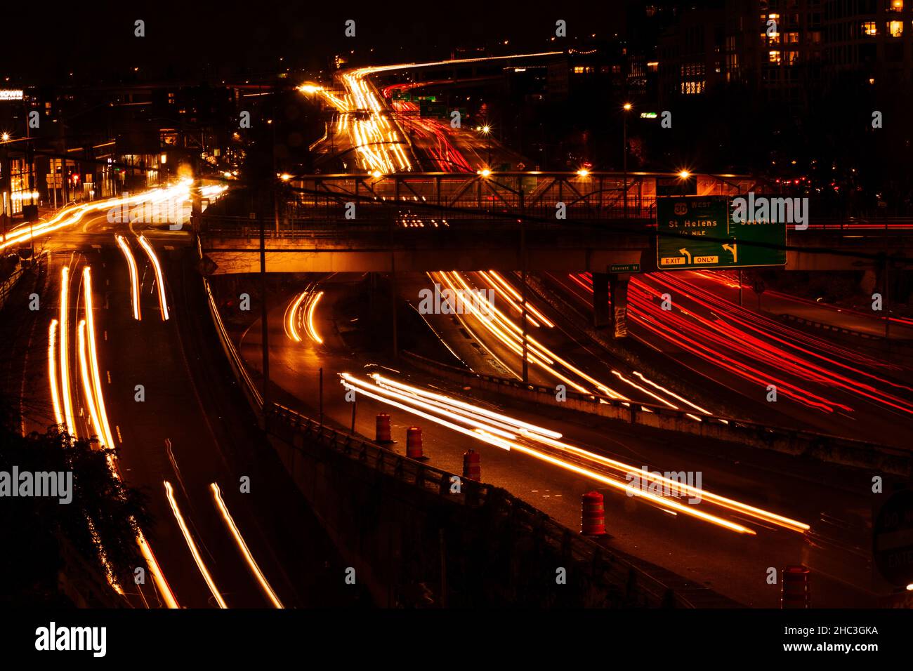 Blurred Lights on Freeway at Night Stock Photo - Alamy