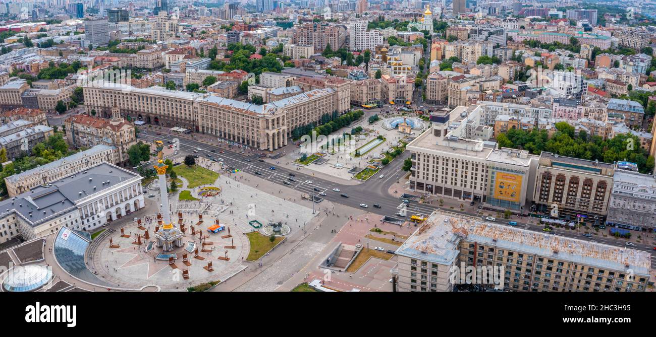 Aerial view of the Kyiv city. Beautiful streets near the city center ...
