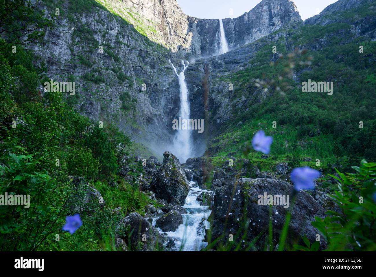 One of the highest waterfalls in Norway, Mardalsfossen, a summer ...