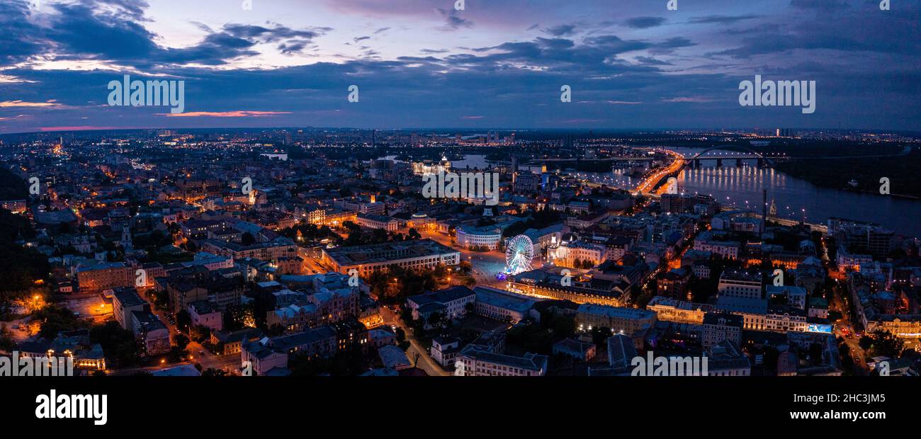 Aerial night view of the the Kyiv city center at night Stock Photo - Alamy