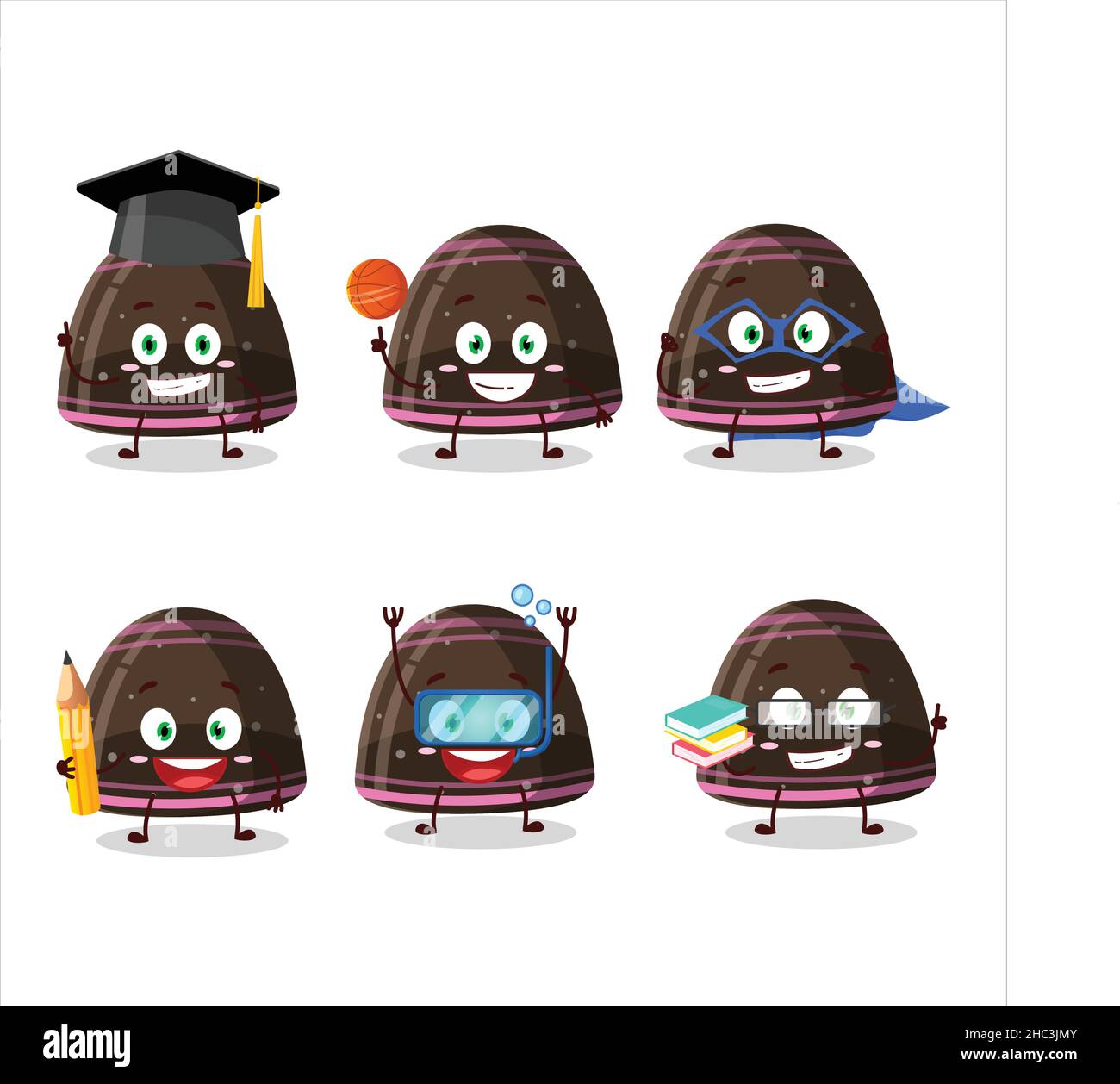 School student of chocolate jelly gummy candy cartoon character with ...