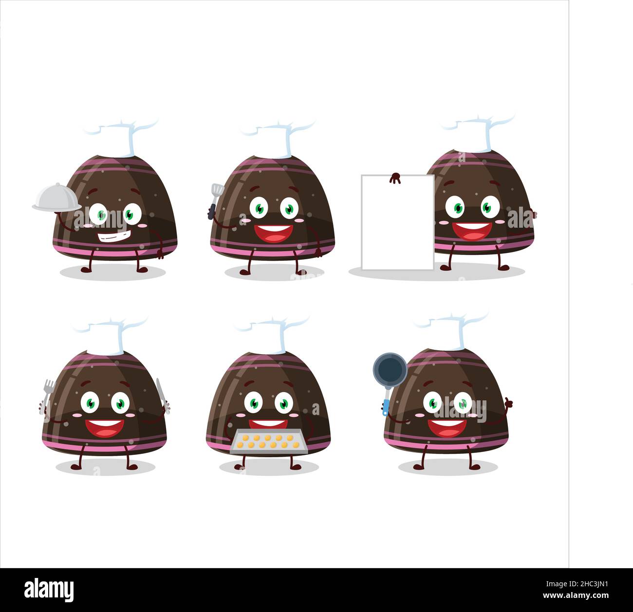 Cartoon character of chocolate jelly gummy candy with various chef ...