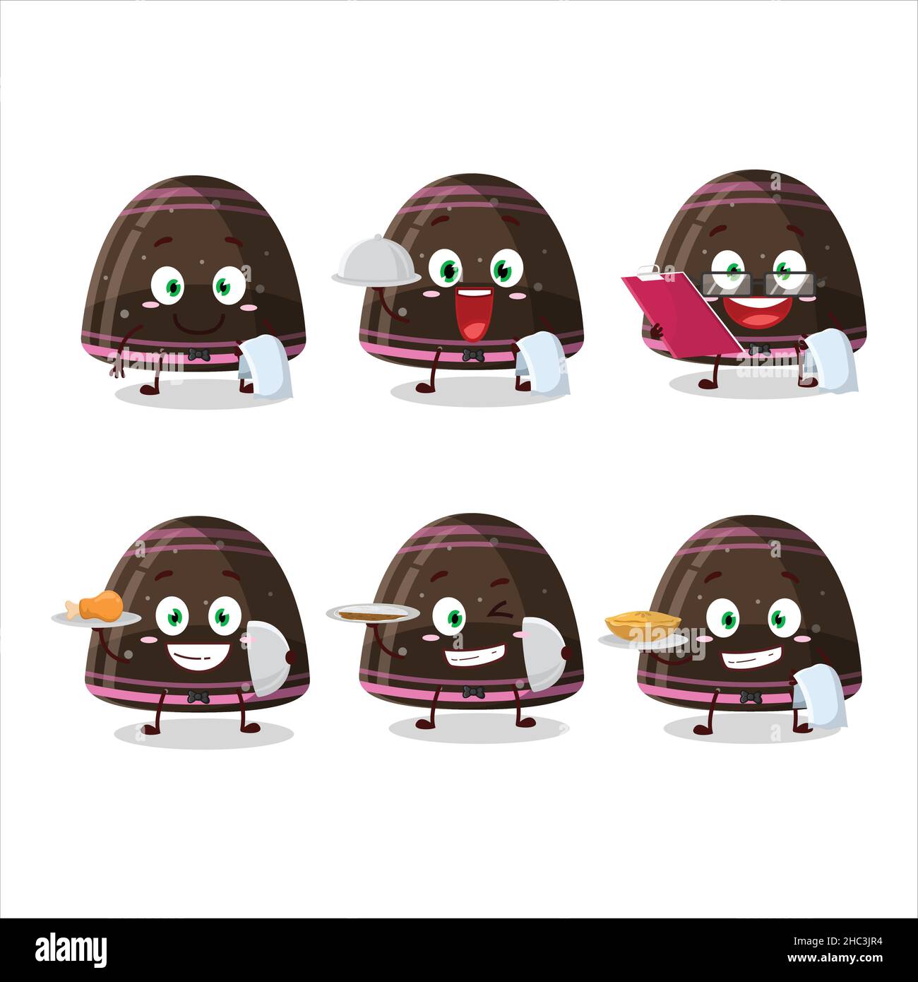 happy chocolate jelly gummy candy waiter cartoon character holding a ...