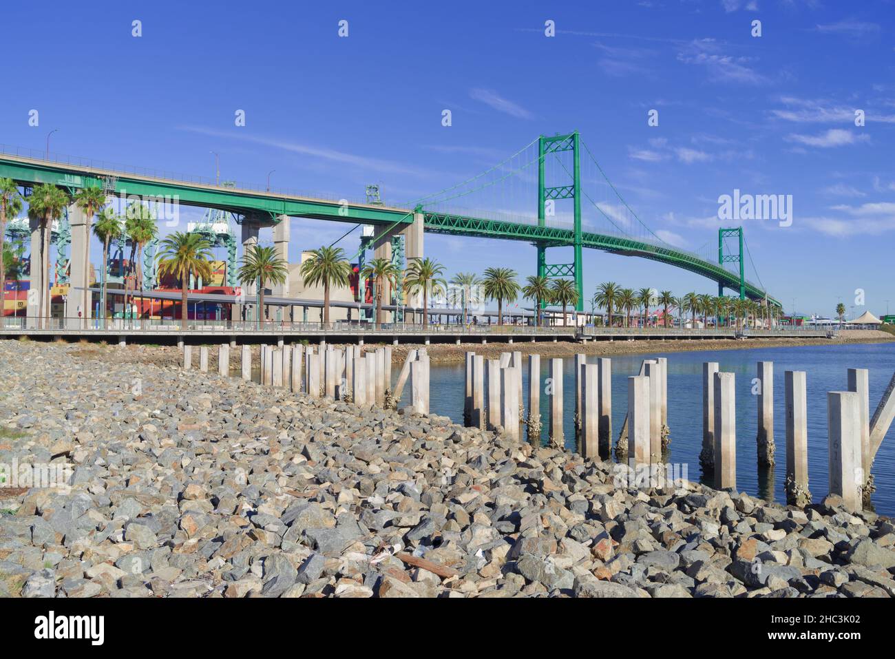 A view of Los Angeles Harbor including the Vincent Thomas Bridge in the ...