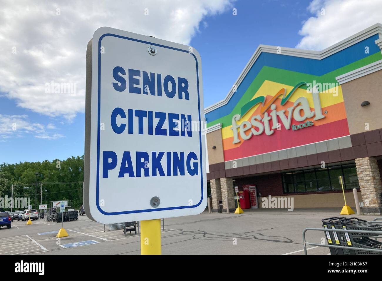 GREEN BAY, WI,USA - JUNE 22, 2021 - Senior citizens parking only sign ...