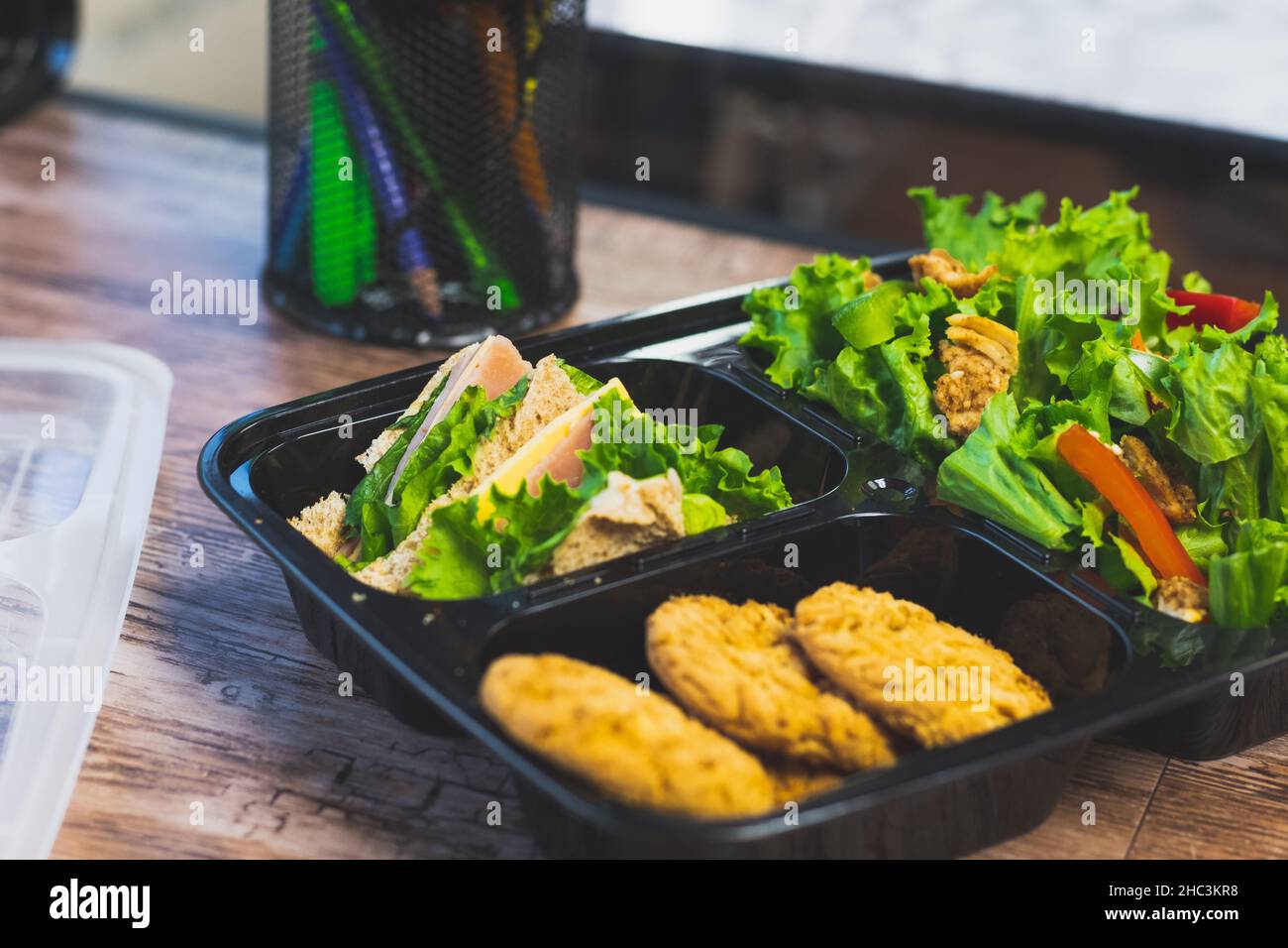 Lunch salad on desktop, office ambient healthy food Stock Photo - Alamy