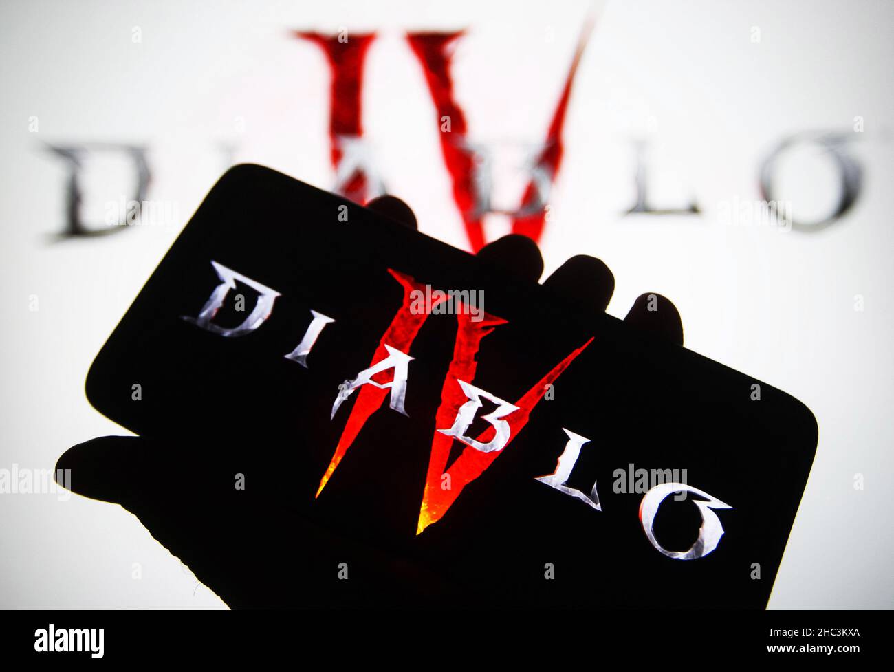 In this photo illustration, a Diablo IV logo is seen on a smartphone ...