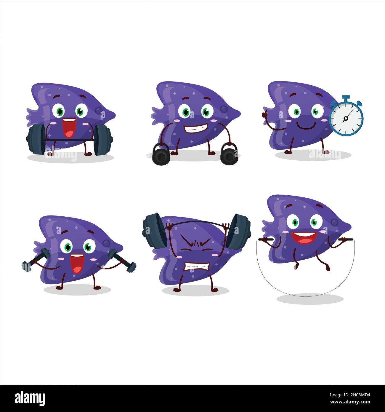 A healthy fish purple gummy candy cartoon style trying some tools on ...