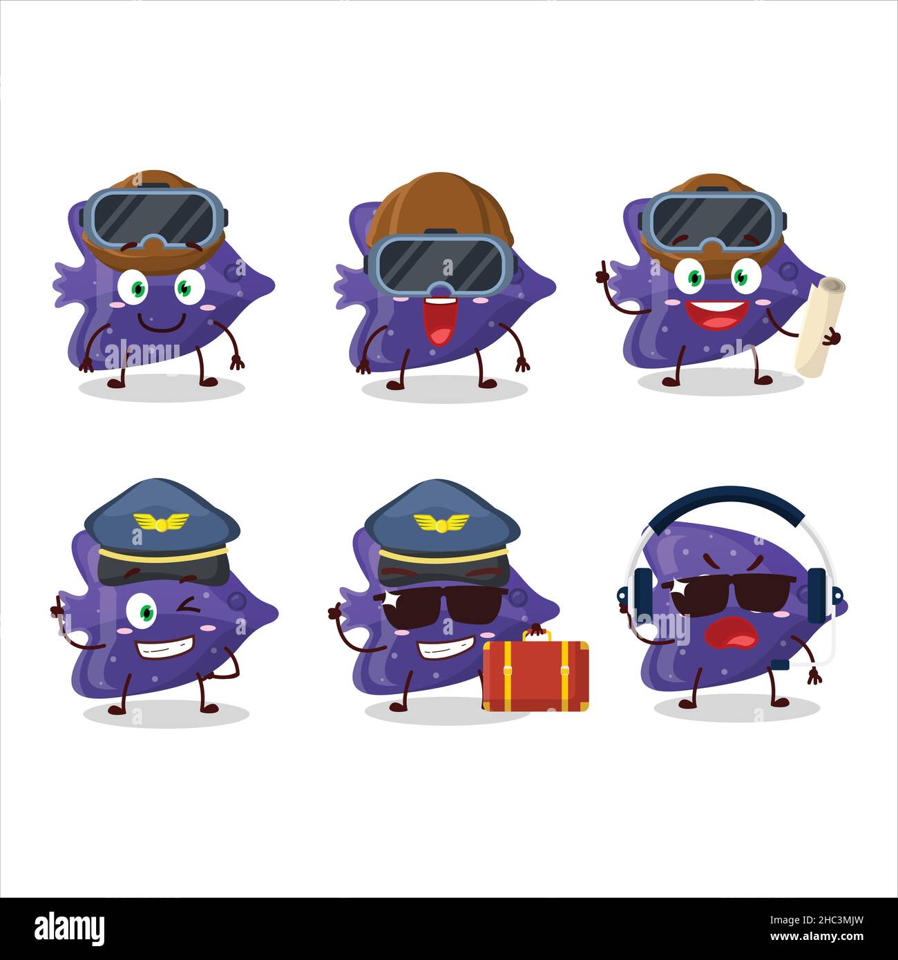Pilot cartoon mascot fish purple gummy candy with glasses. Vector ...